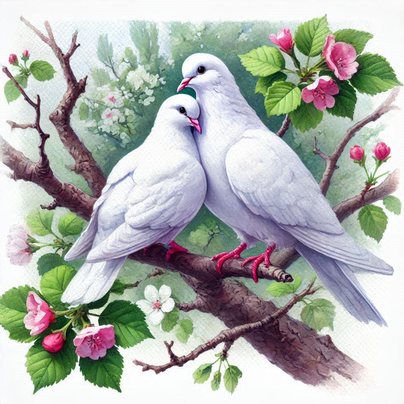 PDF Two Doves on a Branch, White Flowers, Counted Cross Stitch Pattern ...