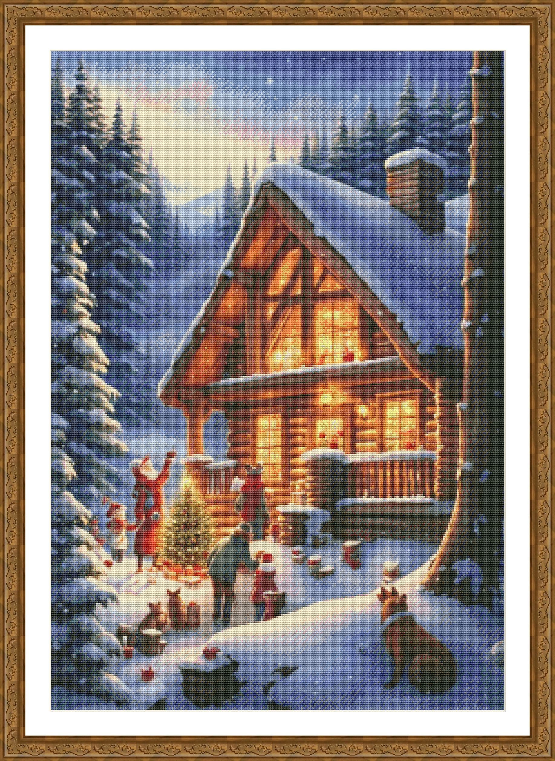 PDF Country Winter Family Cabin Cross Stitch Pattern, Snow Cross Stitch ...