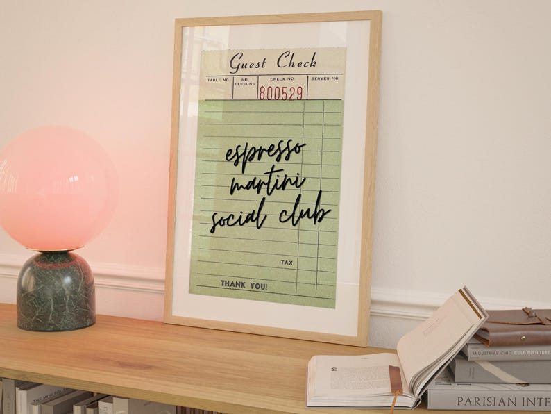 Guest Check Prints Trendy Receipt Wall Art Espresso Martinis Bar Cart ...