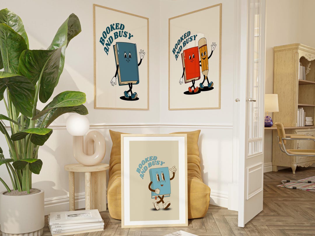 Booked and Busy Print Set, Cartoon Elementary Art (digital Print) - Etsy