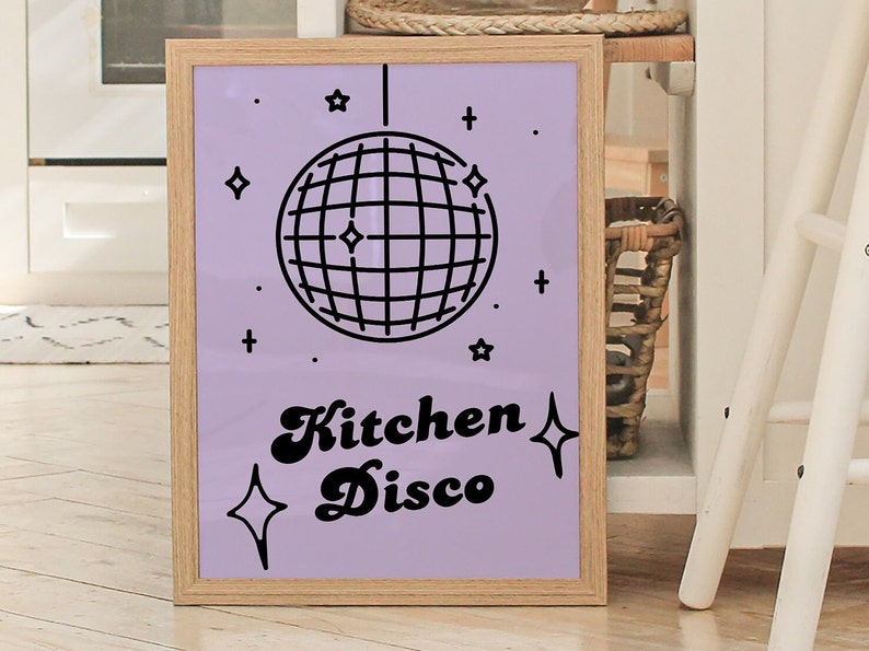 Kitchen Disco Print Kitchen Poster Foodie Gift Purple Girly Poster Art ...