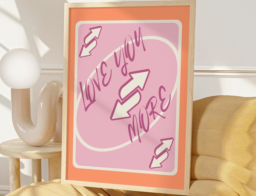 Pink and Orange Playing Card Wall Art Uno Card Wall Art Love You More ...