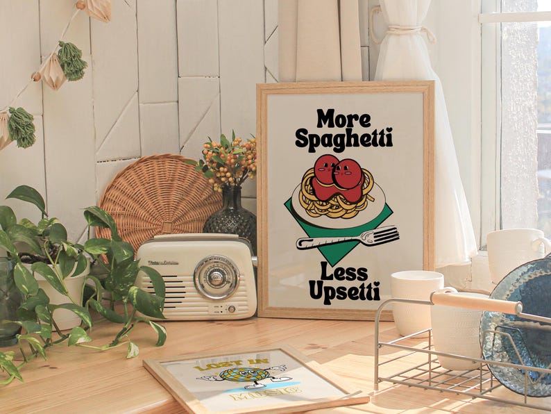 More Spaghetti Less Regretti Retro Kitchen Print Dining Room Wall Art ...