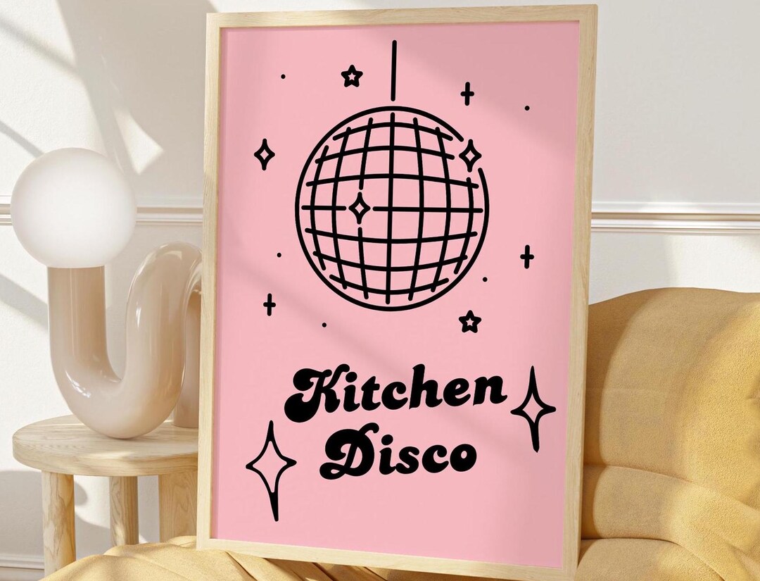 Kitchen Disco Print Kitchen Poster Foodie Gift Pink Girly Poster Art ...