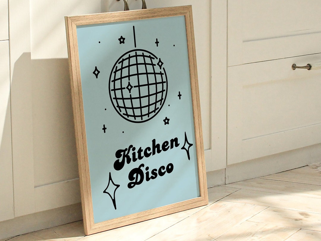 Kitchen Disco Print Kitchen Poster Foodie Gift Blue Girly Poster Art ...