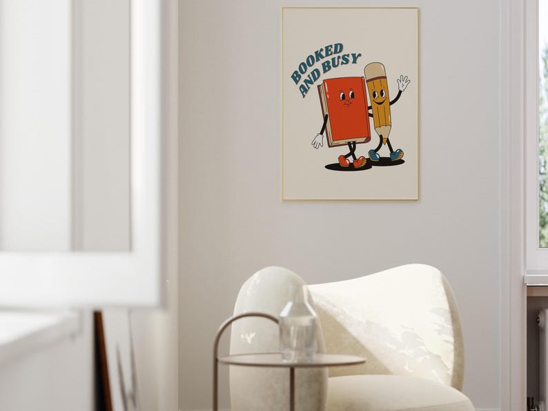 Booked and Busy Retro Classroom Poster, 70s Art Print (digital Download ...