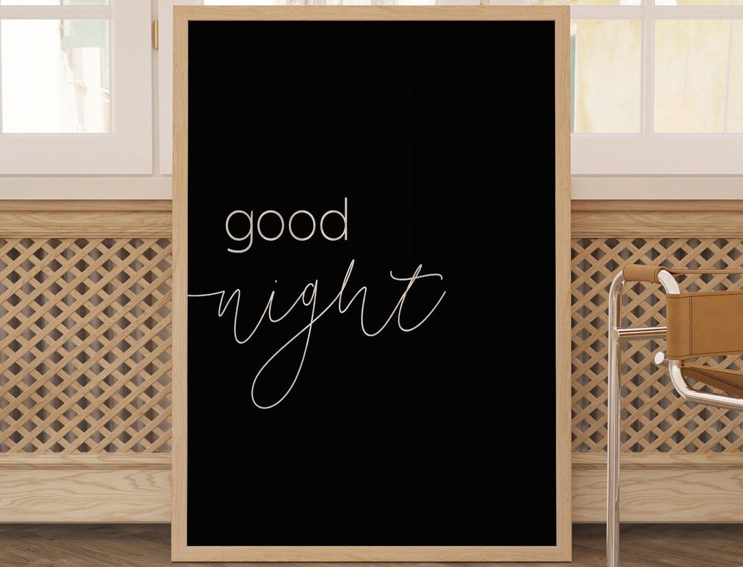 Typography Goodnight Wall Art Black and White Art Print Above the Bed ...