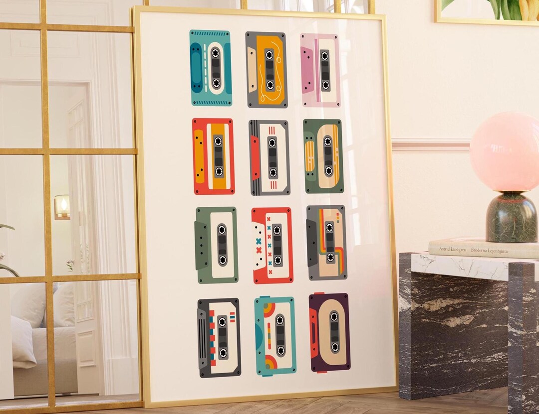 Retro Cassette Tape Art Print, Colorful Mixtape Wall Decor (digital ...