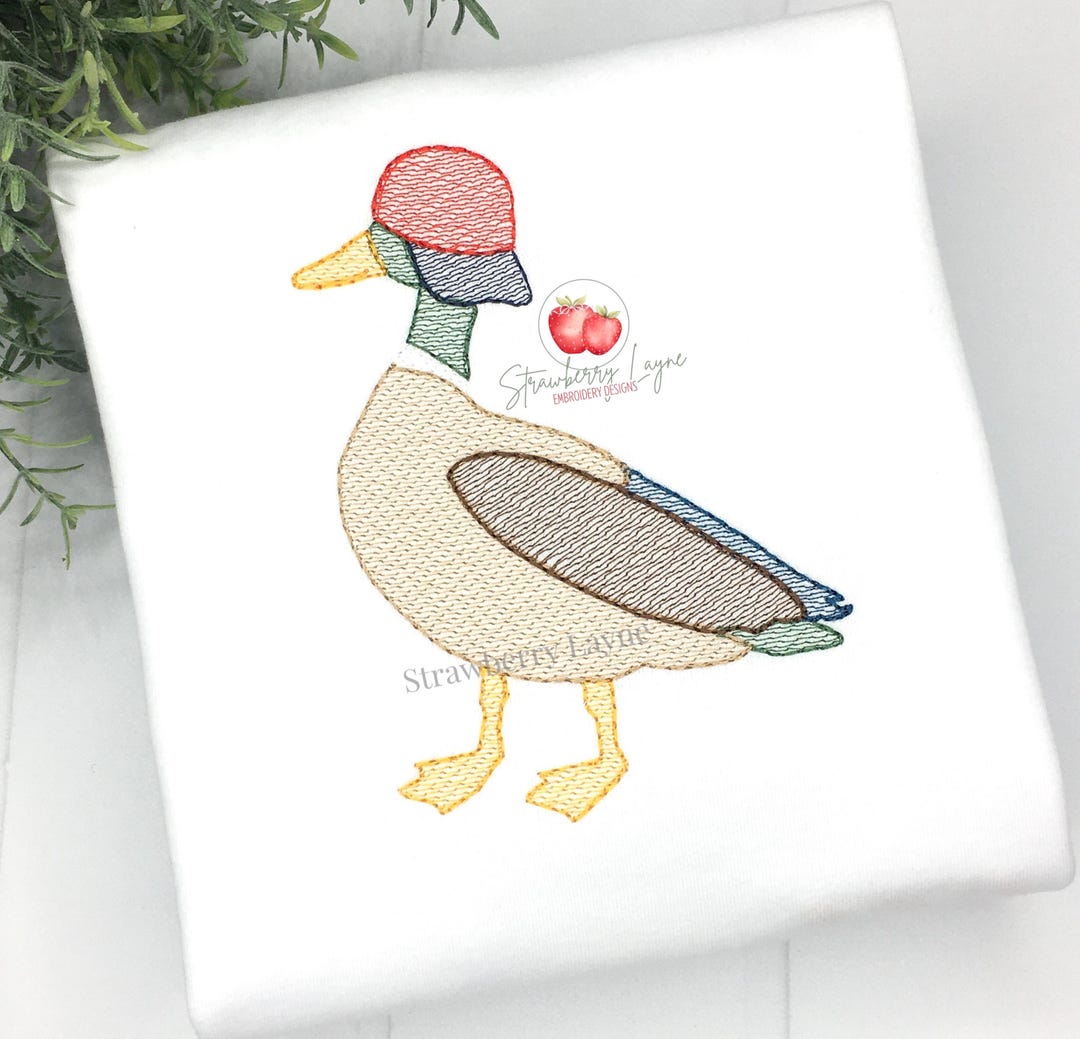 Baseball Duck Embroidery Design – Mallard With Cap Sketch – Sports Duck ...