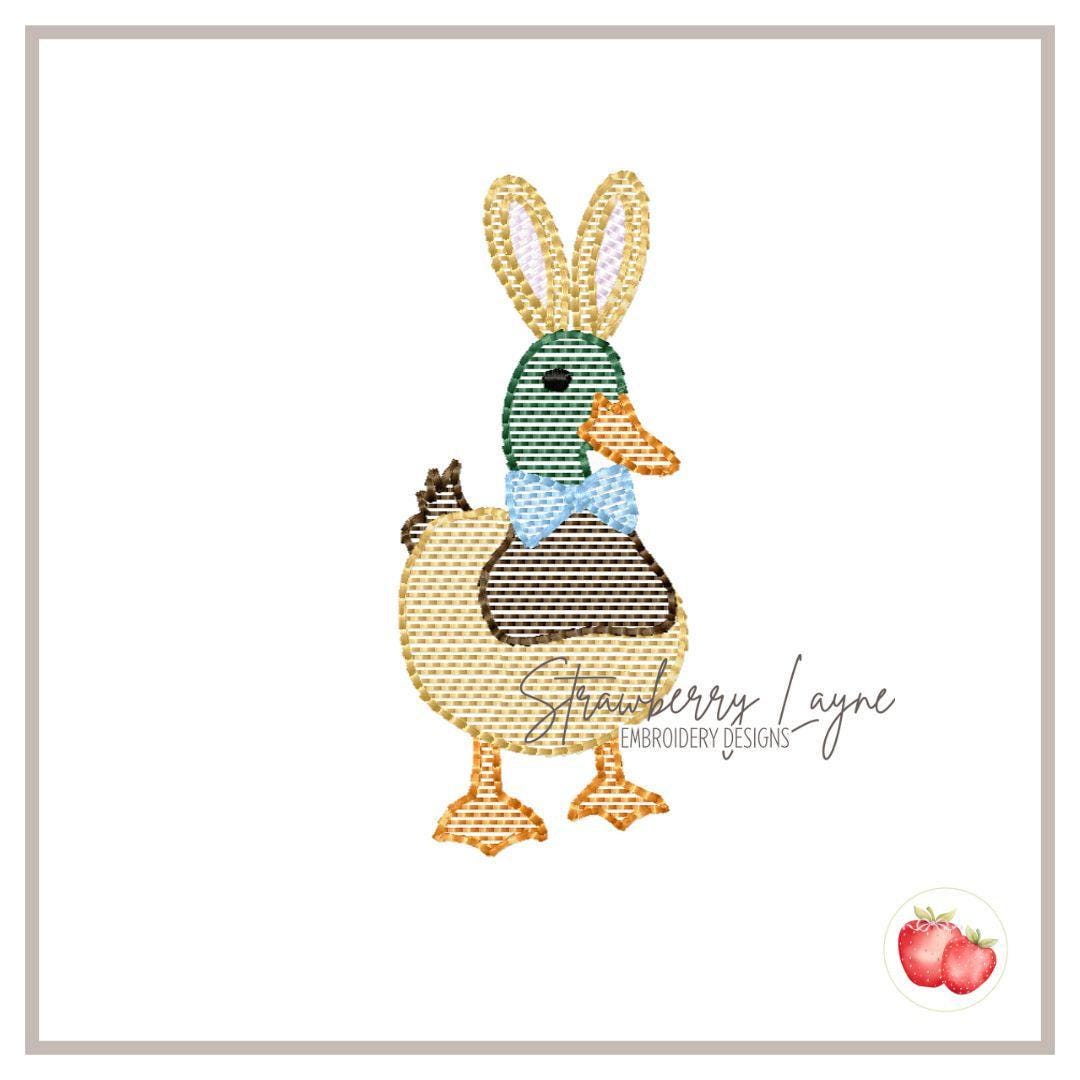 Mini Easter Duck Embroidery Design – Bunny Ears Mallard Sketch – Easter ...