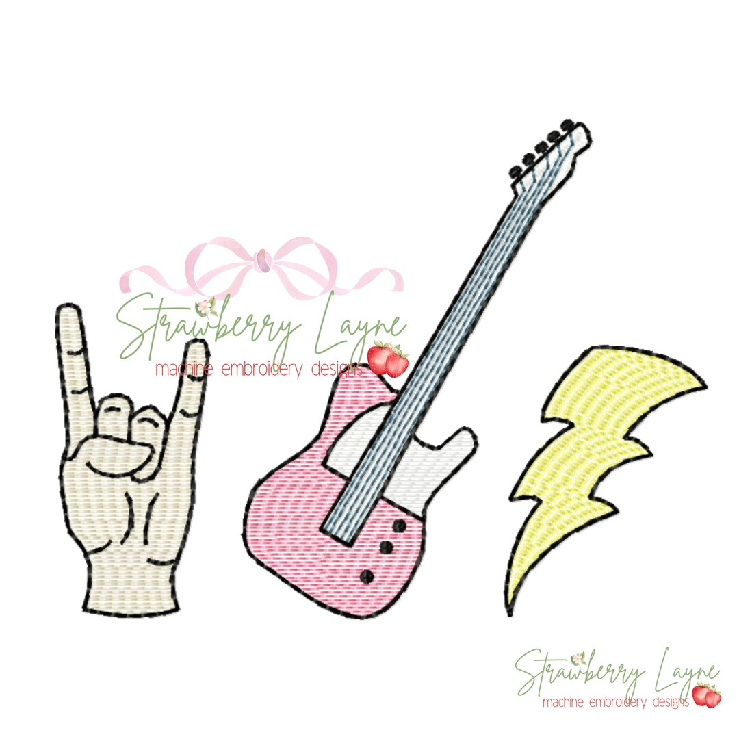 Rock and Roll Trio Embroidery Design, Rock Star Design, Sketch Electric ...
