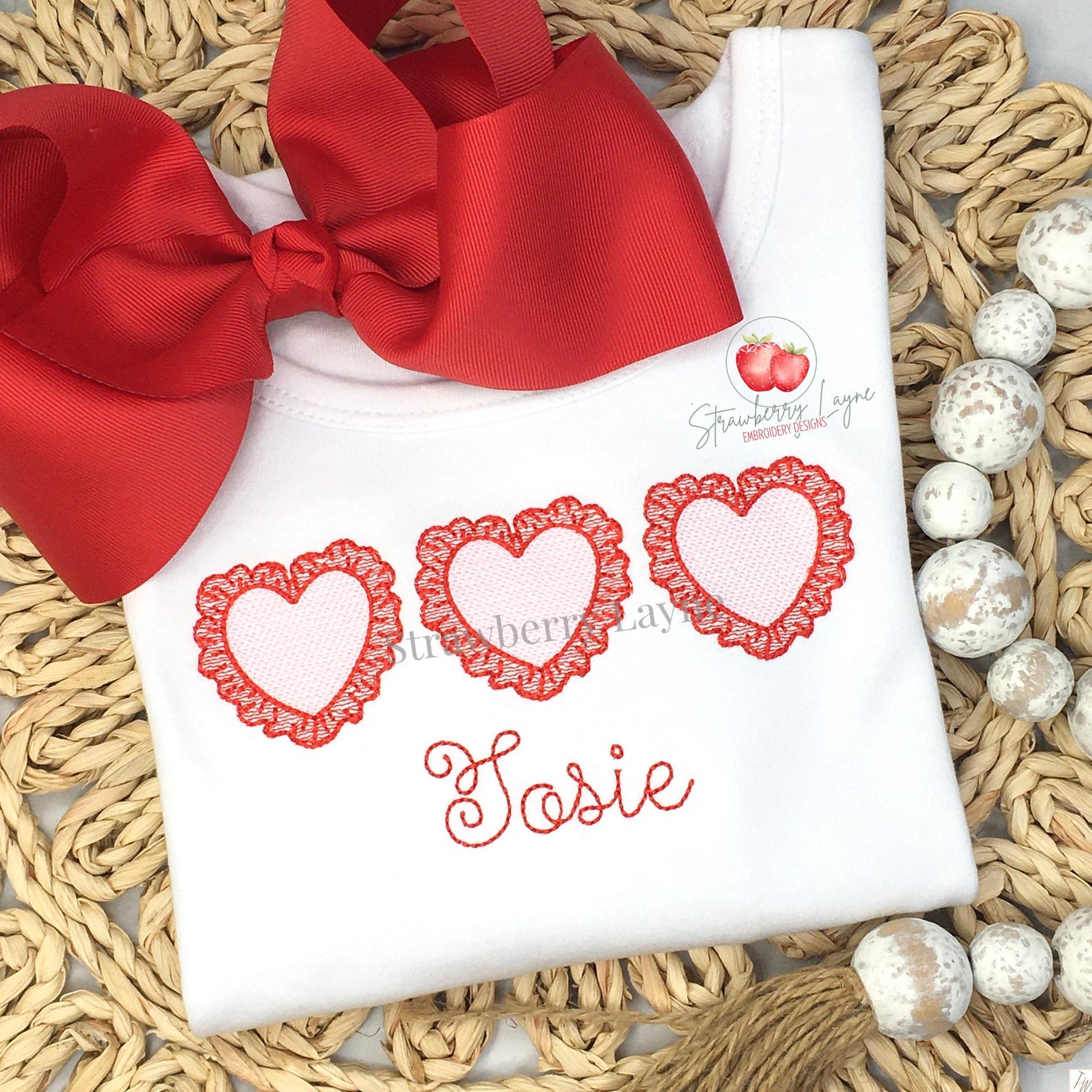 Ruffle Heart Trio Embroidery Design – Girls Valentine Sketch – Girly ...