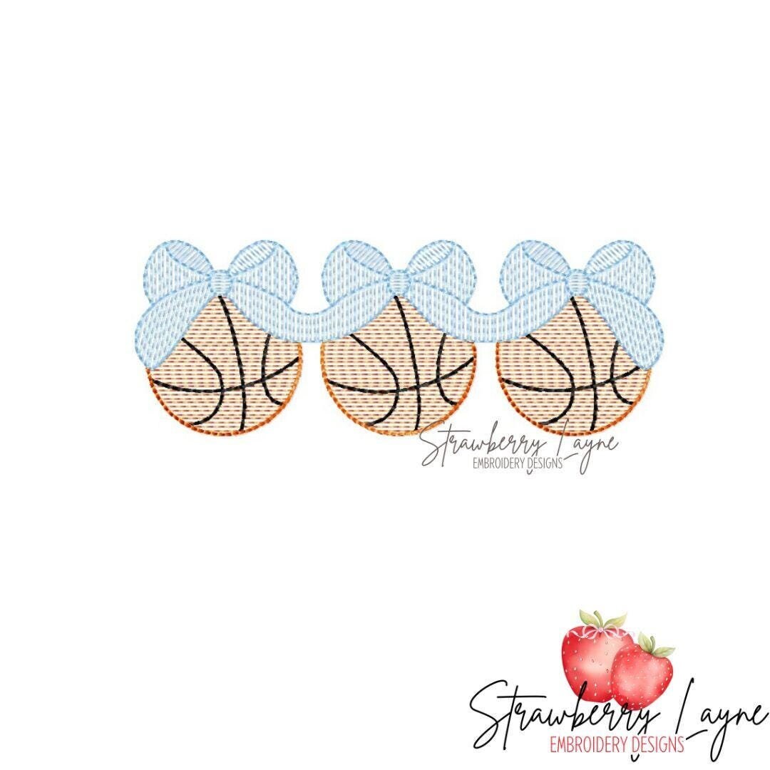 Basketball With Bows Sketch Embroidery Design (digital Download) - Etsy