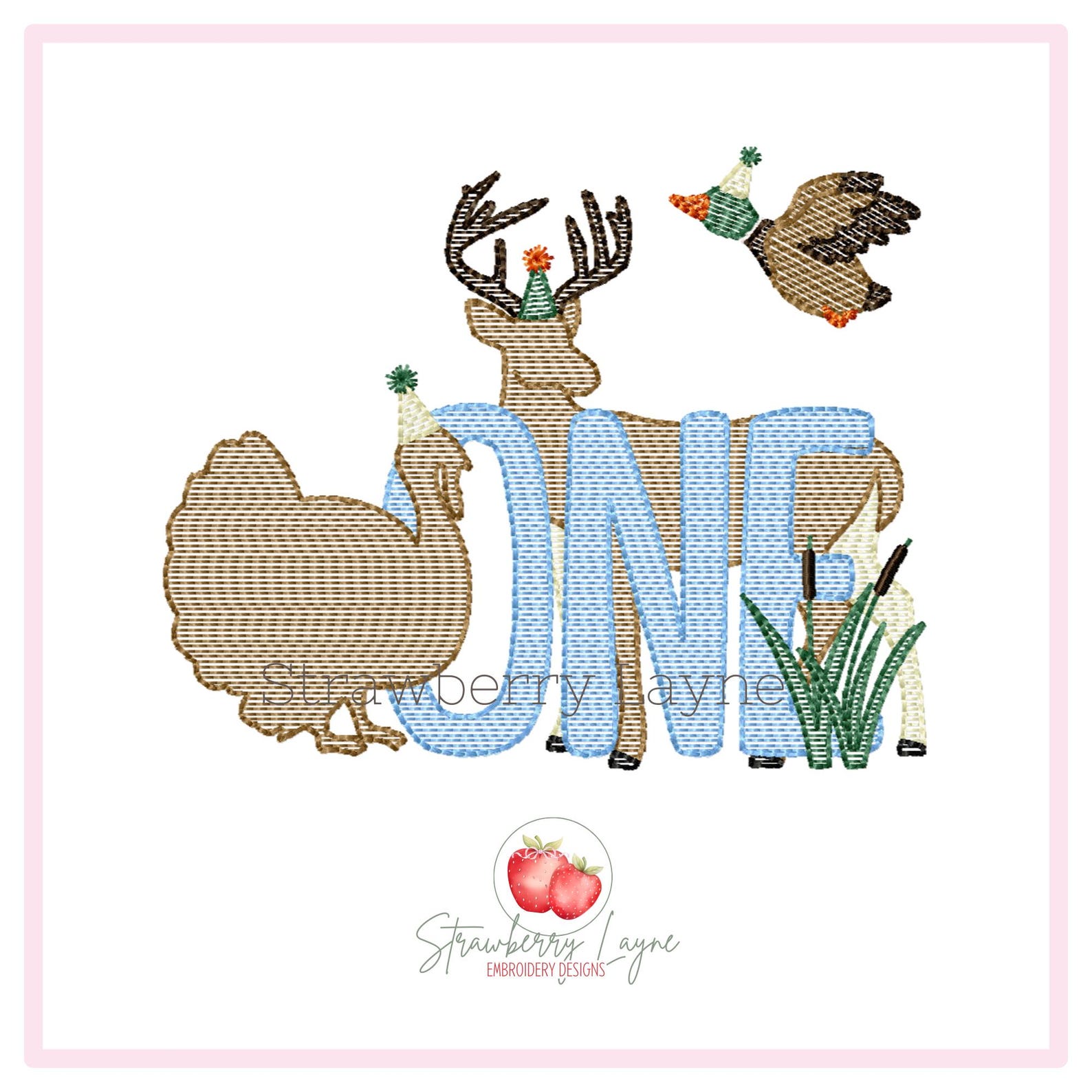 One Lucky Buck Embroidery Design – First Birthday Deer, Turkey, Duck ...