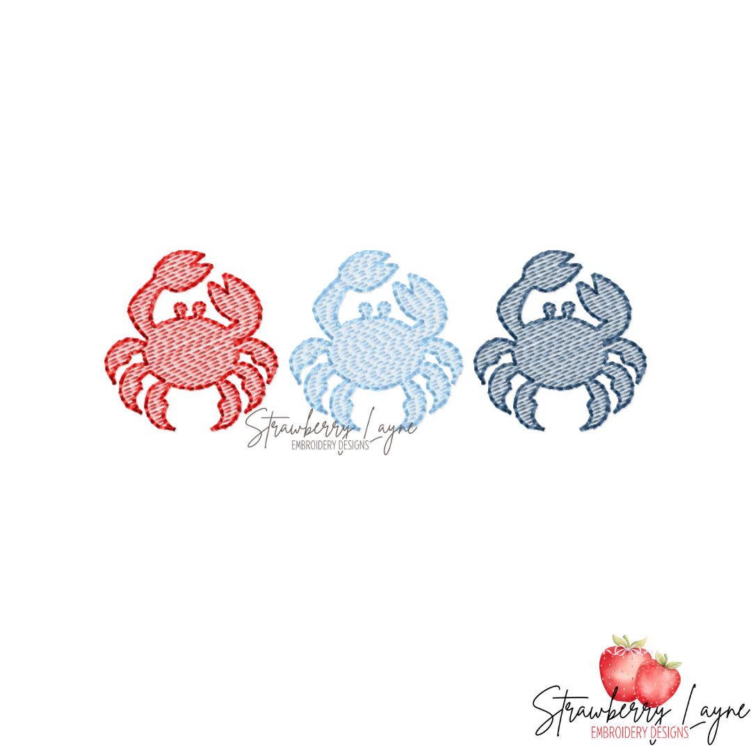 Crab Trio Embroidery Design, Ocean Crab Embroidery Design, Crab Sketch ...