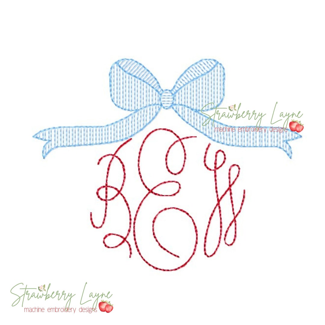 Bow Monogram Topper Machine Embroidery Design, Classic Bow Embroidery ...