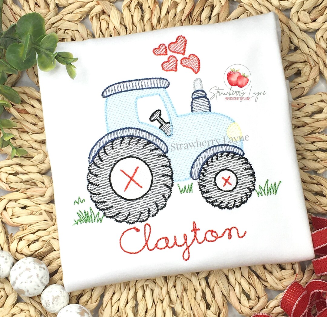 Valentine Tractor Embroidery Design – Farm Tractor With Heart Smoke ...