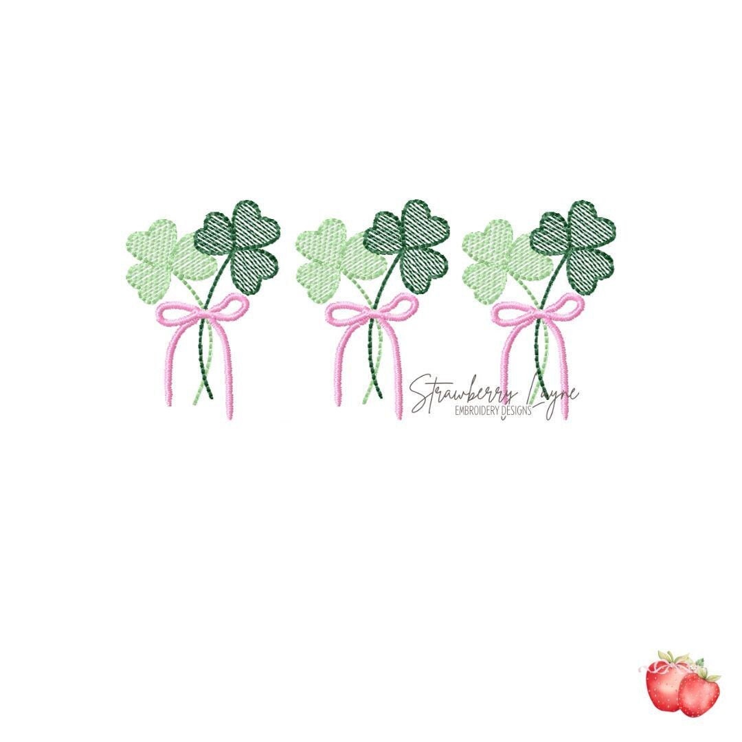 St. Patrick's Day Shamrock Bunch Trio With Bows Quick Sketch Embroidery ...