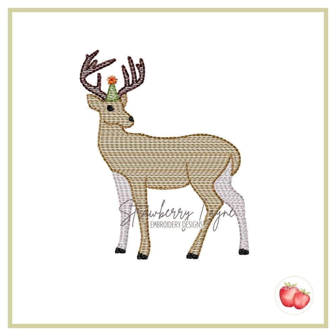 Birthday Deer Embroidery Design – Whitetail Buck With Party Hat Sketch ...