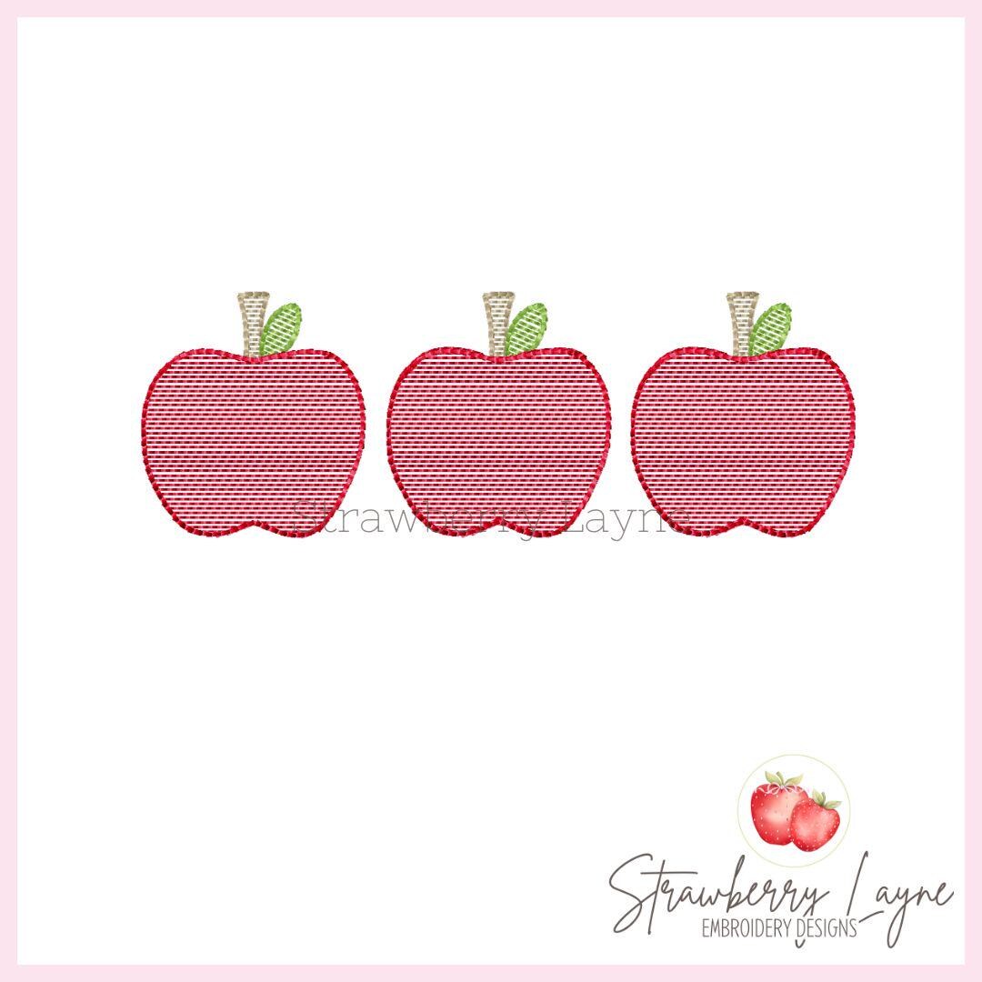 Apple Trio Sketch Embroidery Design, Back to School Apples Quick Stitch ...