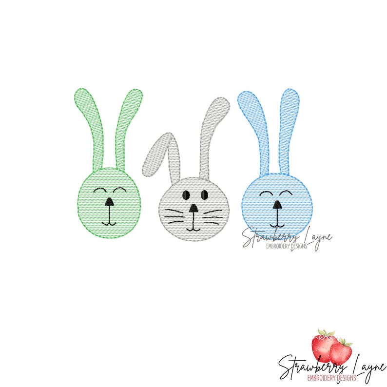 Bunny Trio Embroidery Design – Easter Bunny Faces Sketch – Spring ...