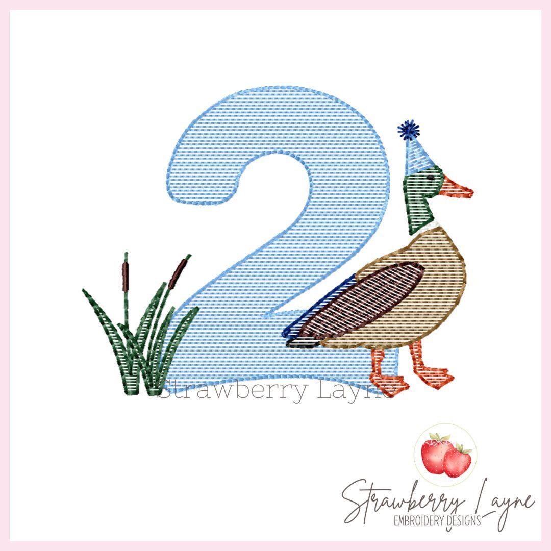 Lucky Duck Number 2 Birthday Embroidery Design – Mallard With Party Hat ...