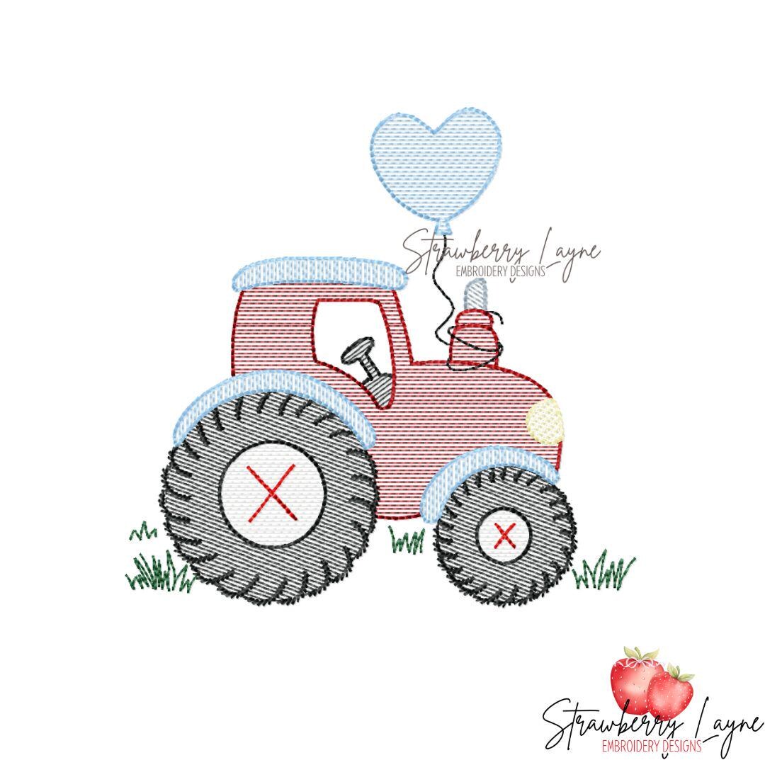 Valentine's Tractor Heart Balloon Sketch Embroidery Design, Sketch ...