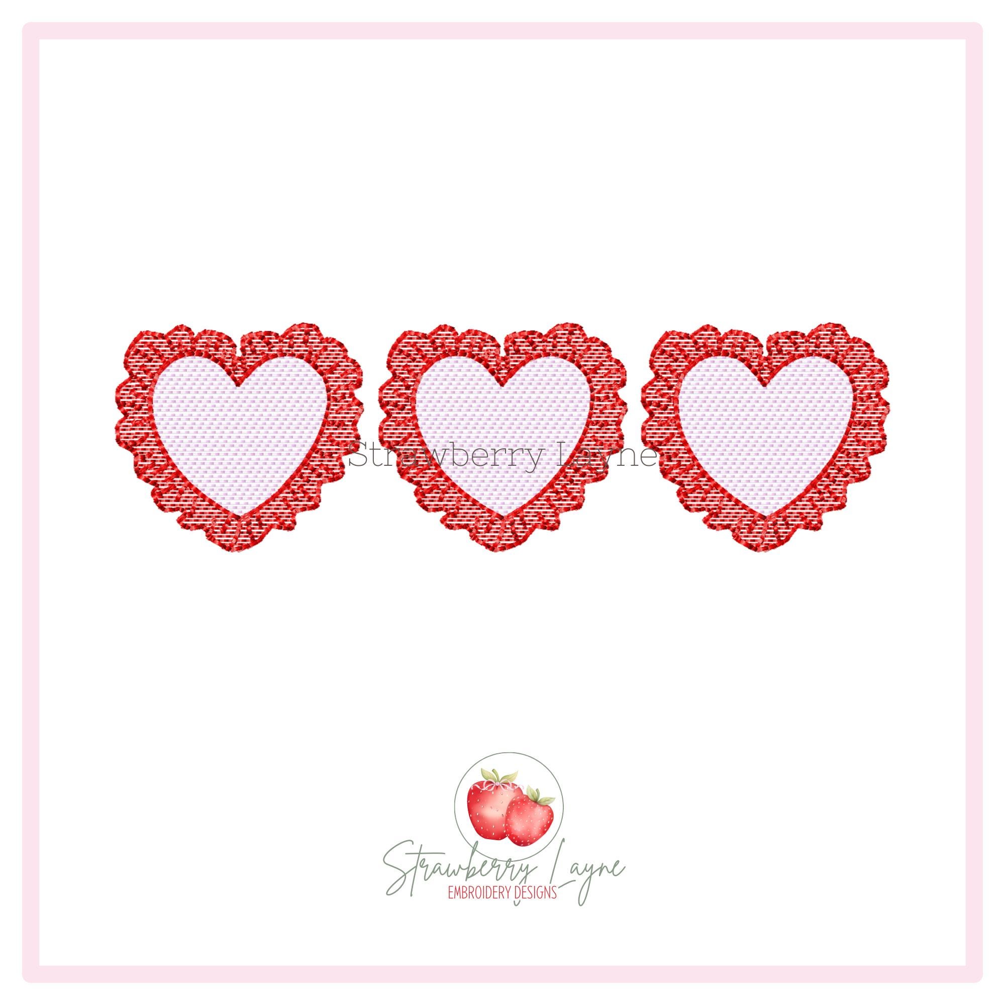 Ruffle Heart Trio Embroidery Design – Girls Valentine Sketch – Girly ...