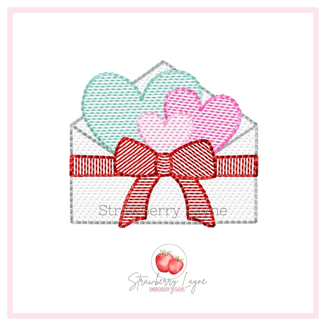 Valentine Love Letter Mini Embroidery Design – Hearts Sketch – Bow ...
