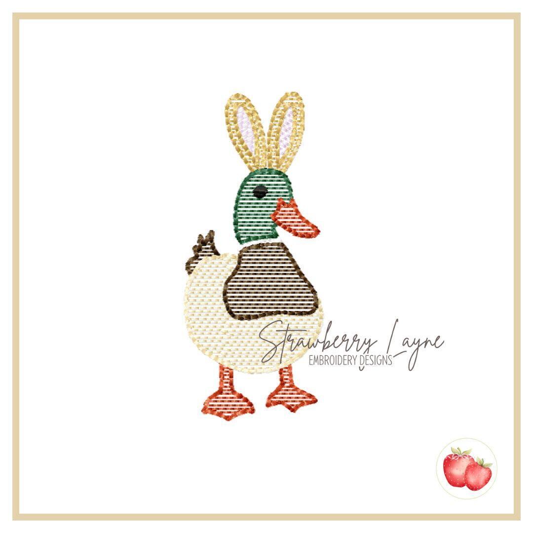 Mini Easter Duck Embroidery Design – Bunny Ears Mallard Sketch – Easter ...