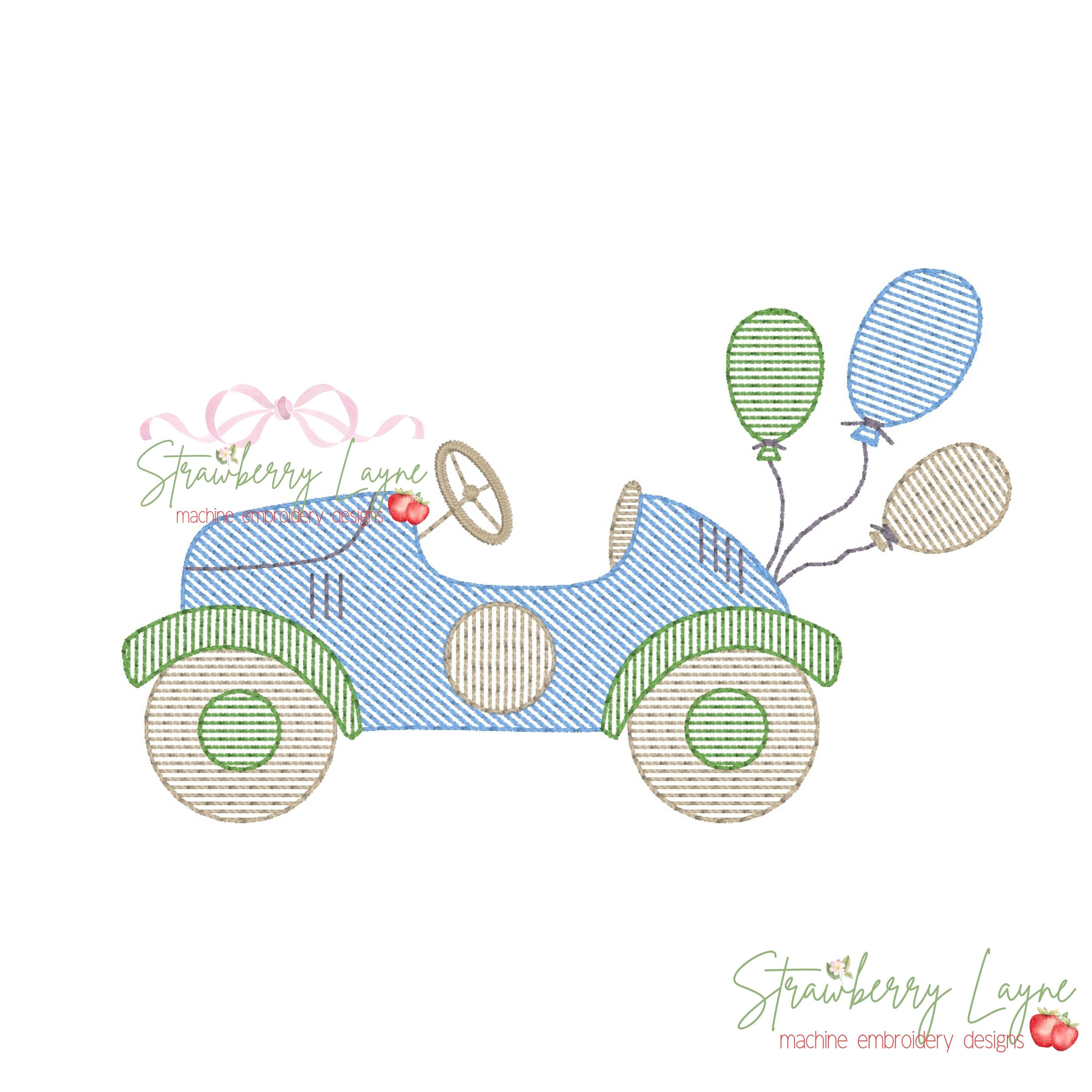 Vintage Race Car With Balloons Sketch Embroidery Design, Sketch Fill ...