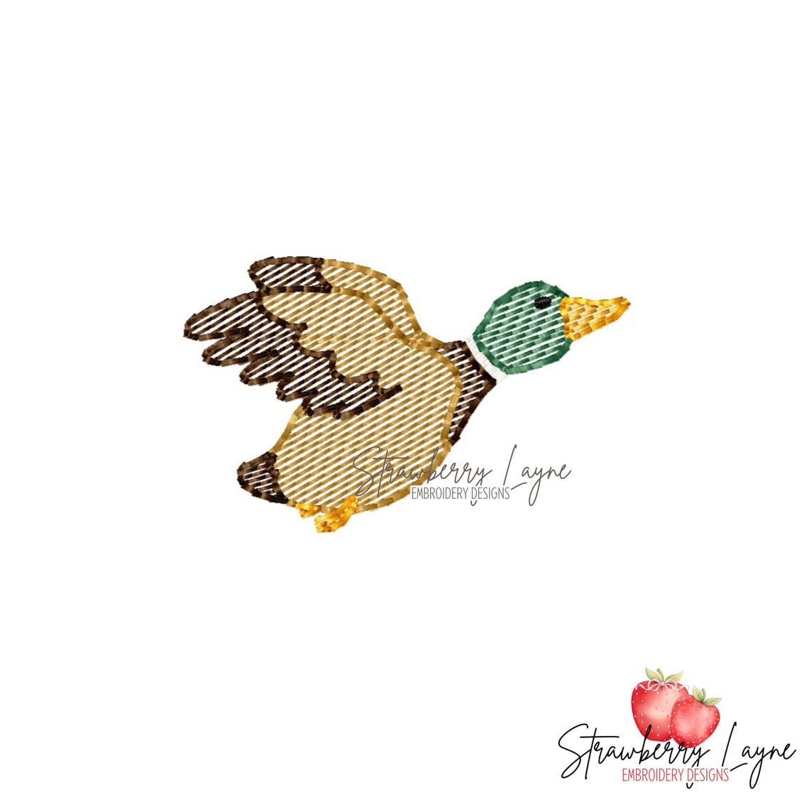 Mini Flying Duck Embroidery Design – Mallard in Flight Sketch ...