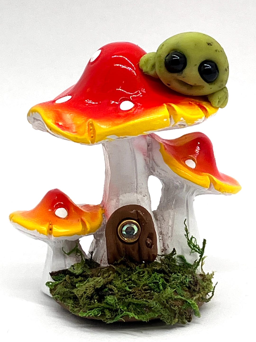OOAK Tiny Tree Frog Trollfling on a Toadstool House by Amber Matthies ...