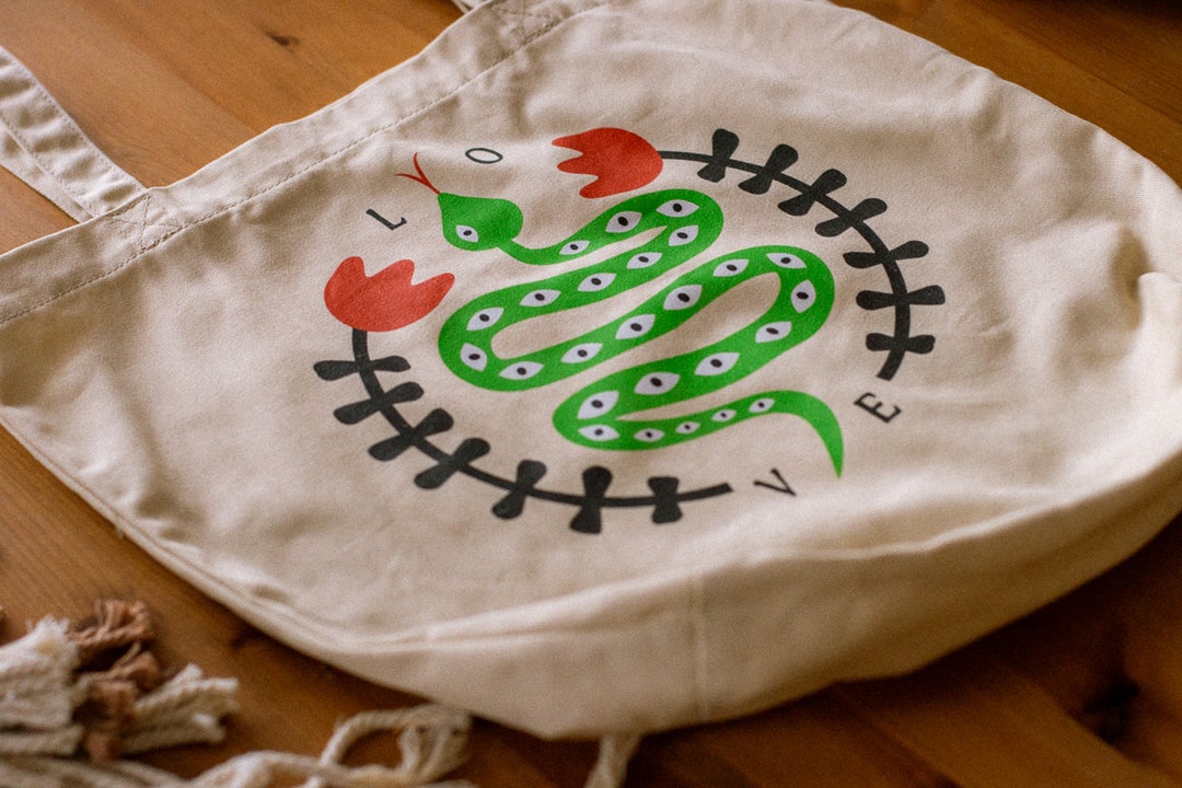 Organic Cotton Snake Tote Bag Love Tote Garden of Snakes - Etsy