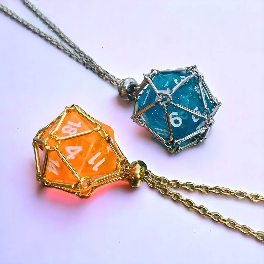D20 Dice Cage Necklace DND Pendant in 18k Gold or 925 Silver Plated ...