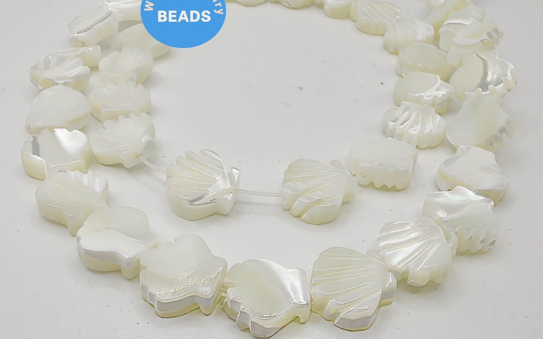 Double Carved 15.5inch Tear Drop Shell Beads, 10-12mm Pearl Sector Sea ...
