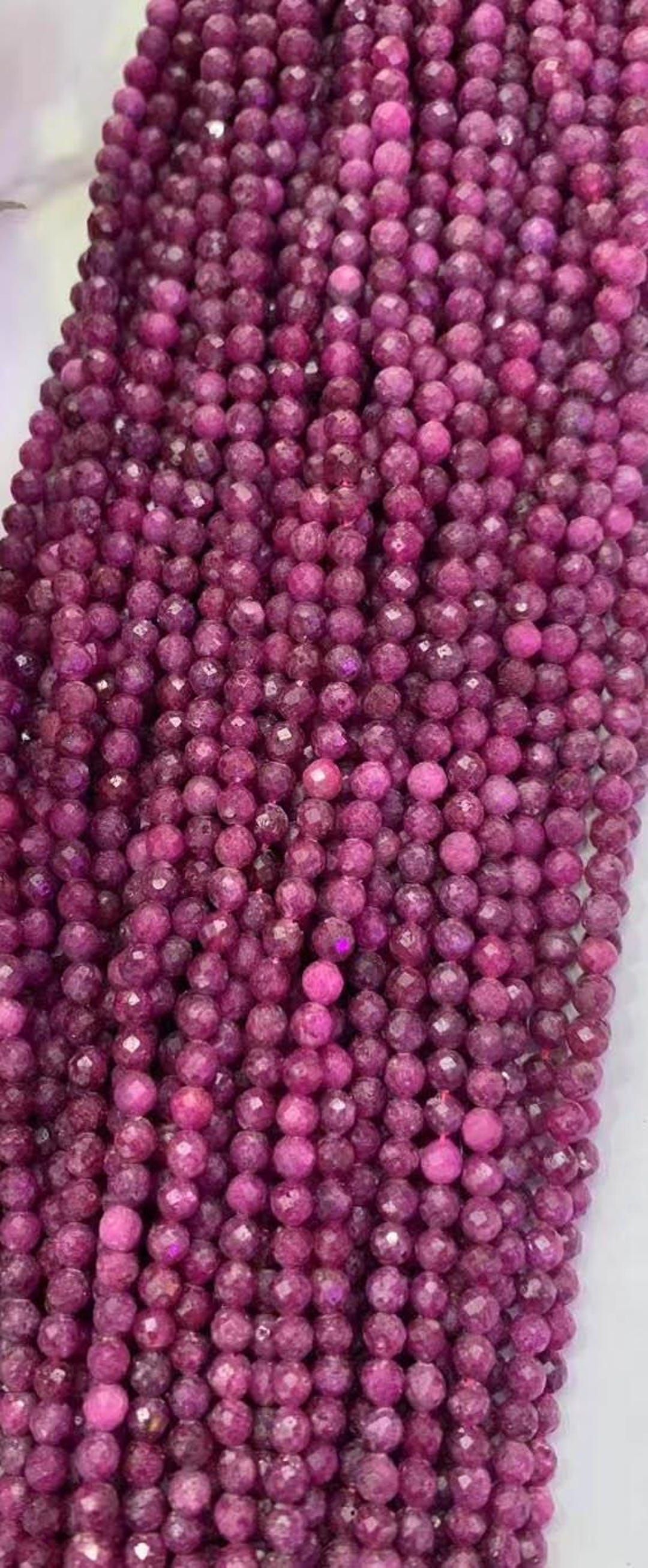 16inch Genuine Red Ruby Beads, Natural Burma Myanmar Ruby Faceted Round ...