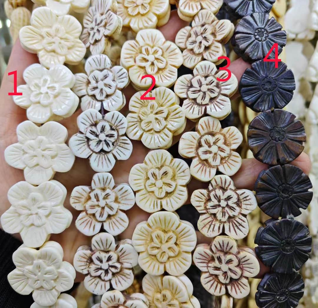 10pcs Flowers to Bones Hand Carved Mandala Style Bone Pendan Skull ...