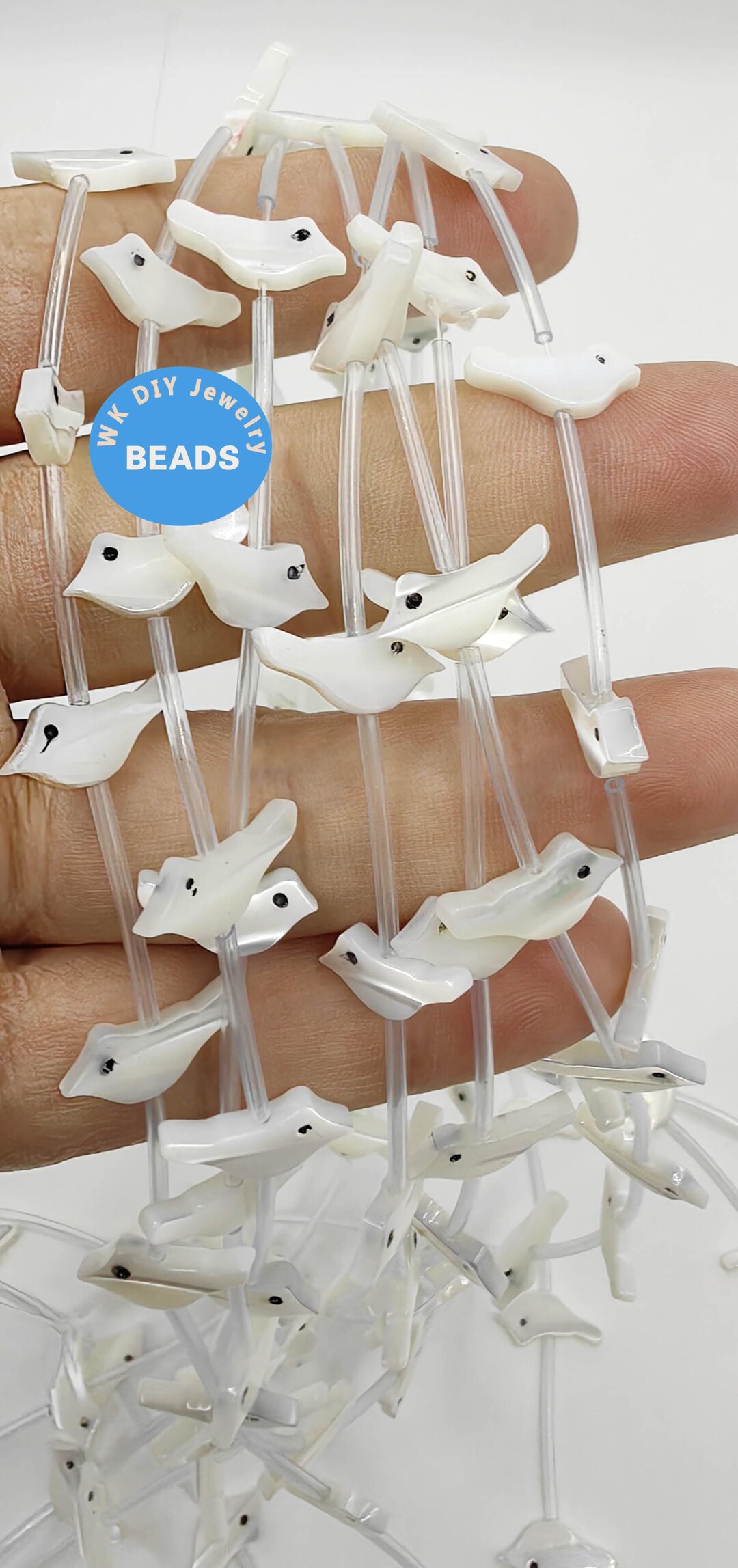 16inch Shell Bird Beads - Black Mother of Pearl Beads - White Animal ...