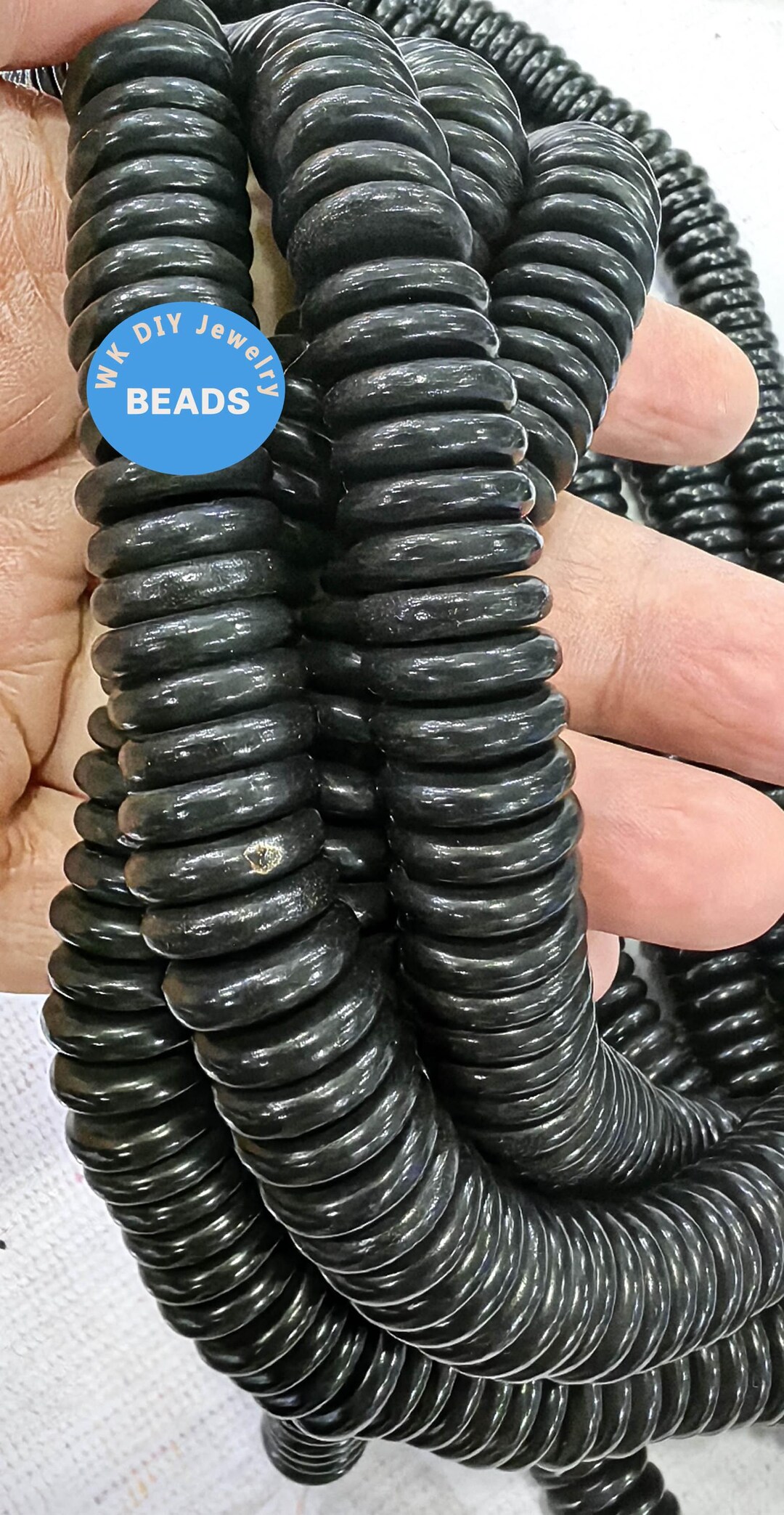 15.5" Strand Black Jet Green Turquoise Fat Rondelle Disc Thin Beads 4mm ...