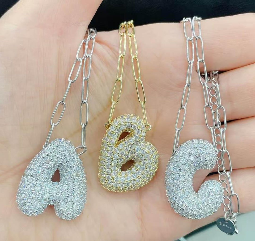 A Toz Letter Bubble CZ Personalized Initial Pendant Paved Alphabet ...