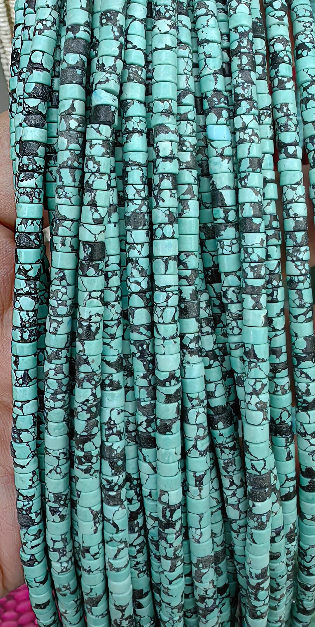 130pc Marble Matrix Turquoise Stone 4x3mm 16 Wheel Disc Seed,heishi ...