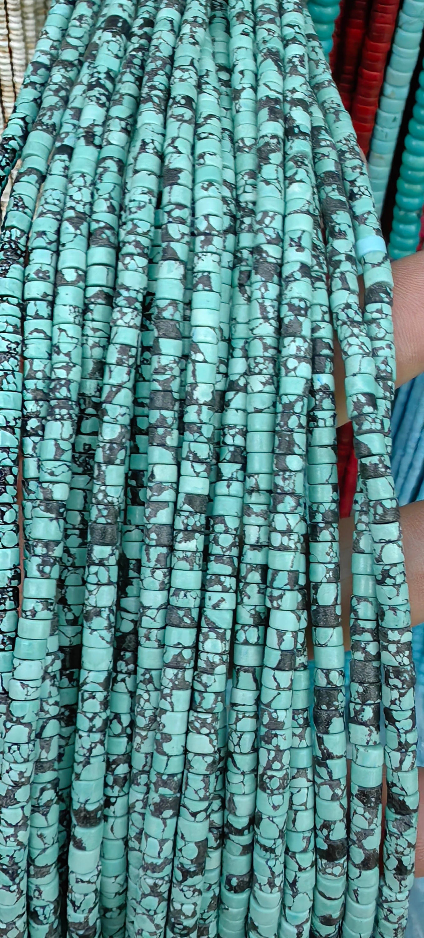 130pc Marble Matrix Turquoise Stone 4x3mm 16 Wheel Disc Seed,heishi ...