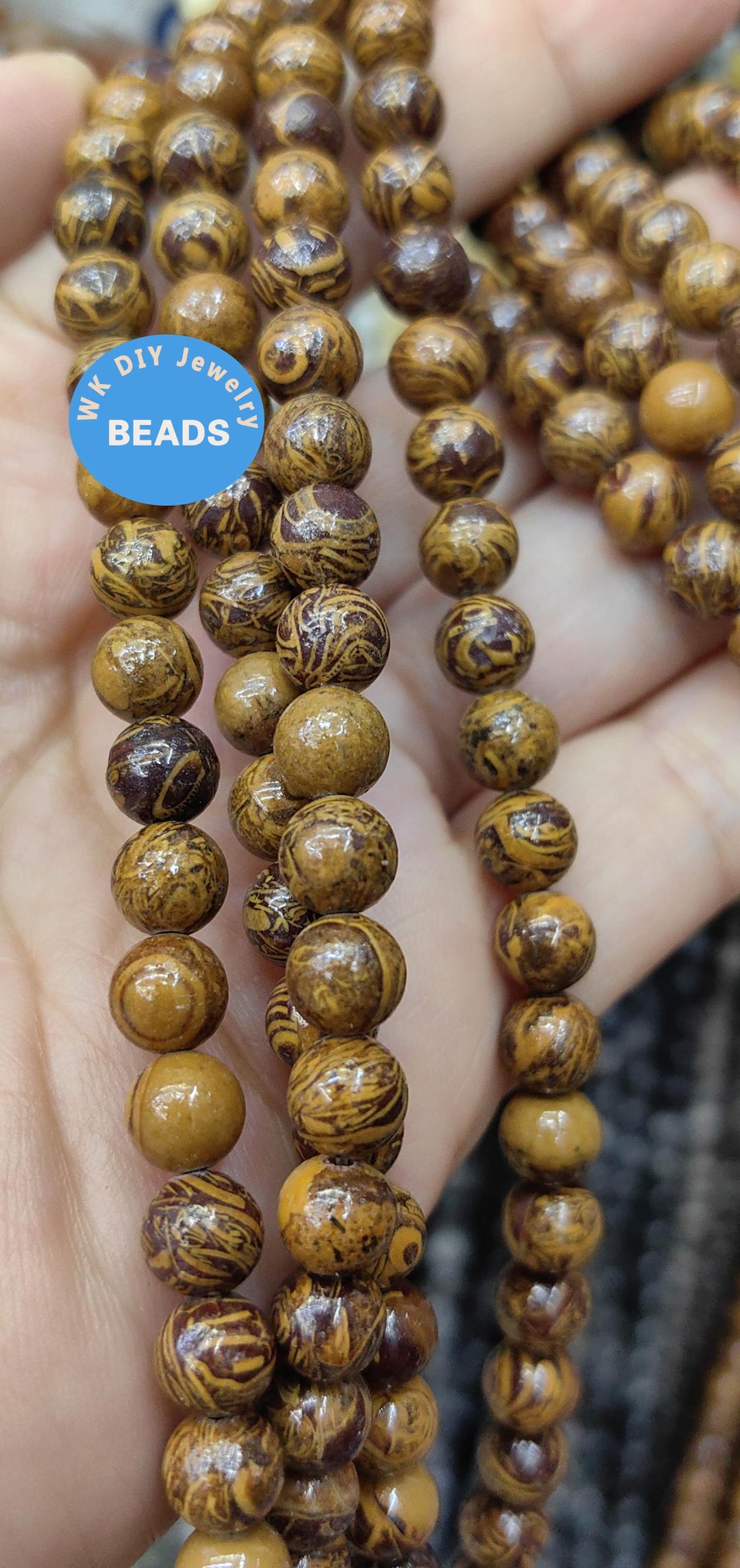 Sales Wooden Jasper 4-12mm 15.5inch Ball Round Beads Yellow Wood Stone ...