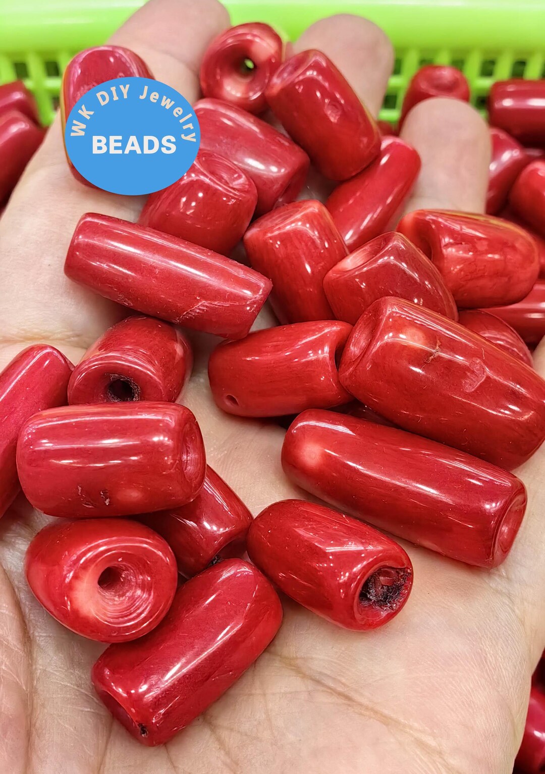 6pcs Large Hole Coral Heishi -red Coral Drum Barrel Rice Beads Chunky ...