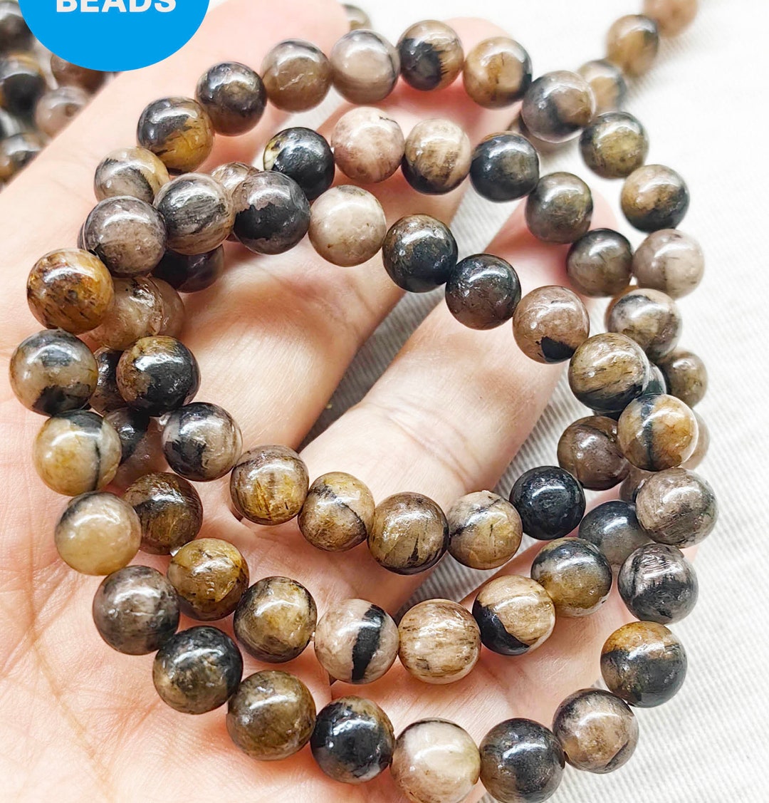 Genuine Chiastolite, Natural Andalusite Cross Stone Bracelet Round ...