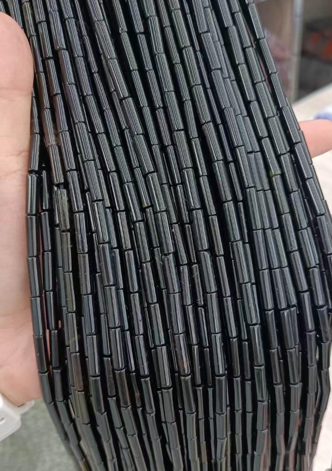 Shungite Jet Cylinder Beads: 15.5" Natural Gemstone Tube Beads (5-13mm ...
