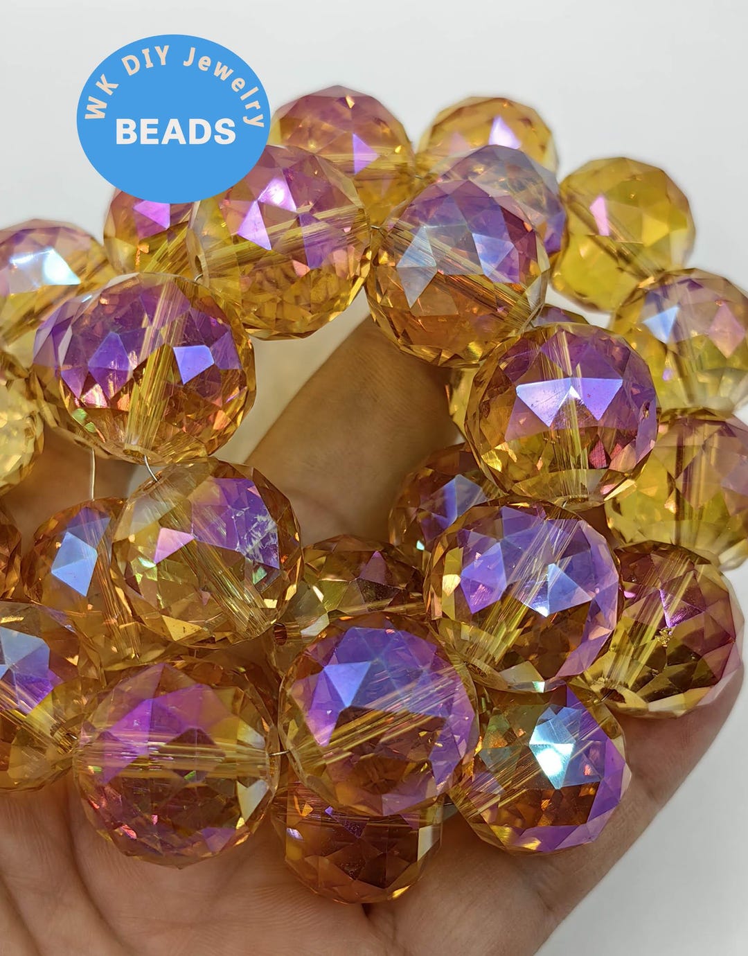 Large Oranger Golden Crystal Beads - Faceted Round Beads 10-20mm 8inch ...