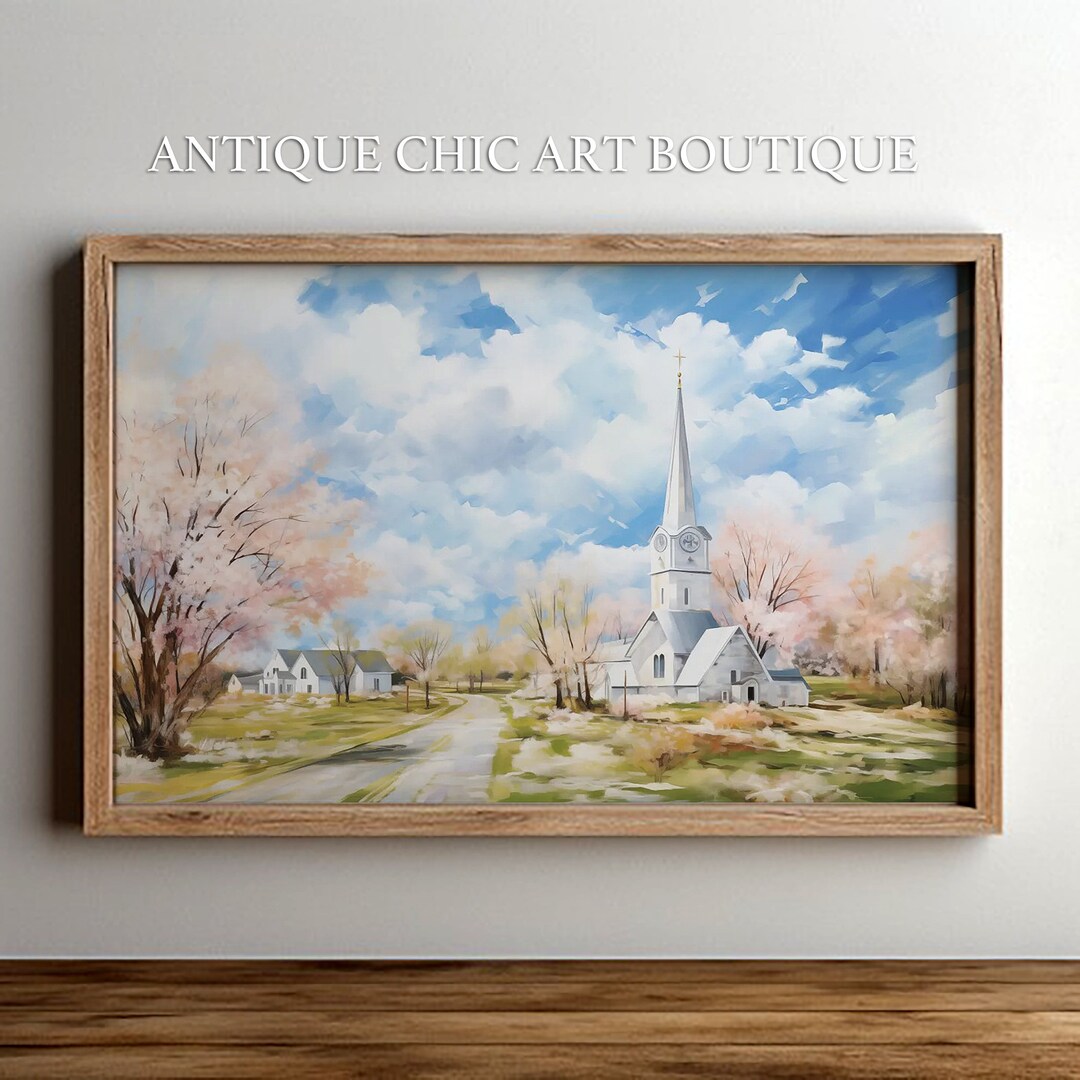 Spring Cherry Blossom Church Wall Art Spring Decor Vintage Spring Print ...
