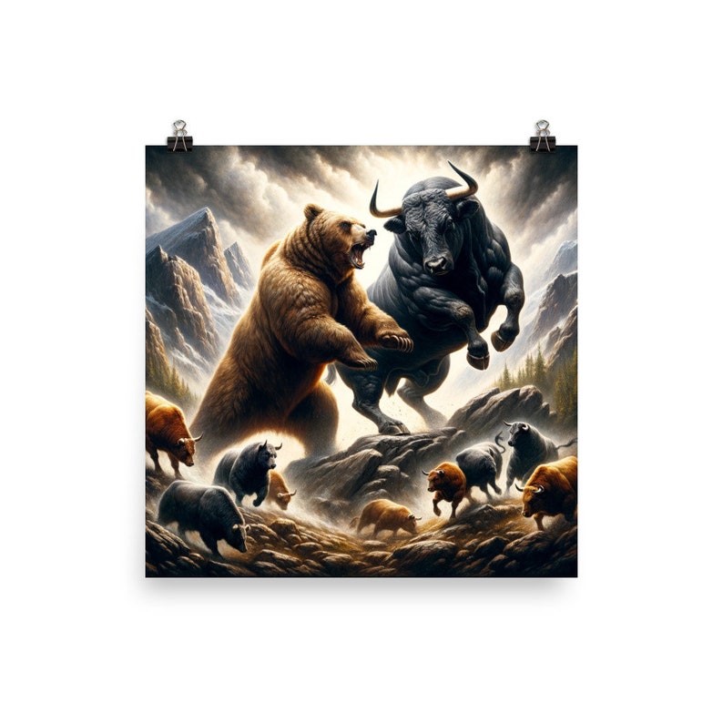 Bulls Vs. Bears Stock Market Battle Poster, Great Gift for Stock Market ...